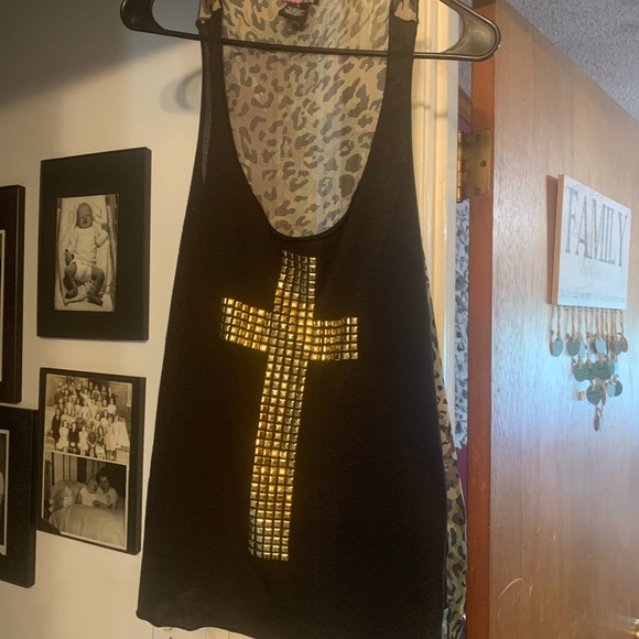 Lipstick Boutique | Tops | Lipstick Cross And Leopard Tank L | Poshmark